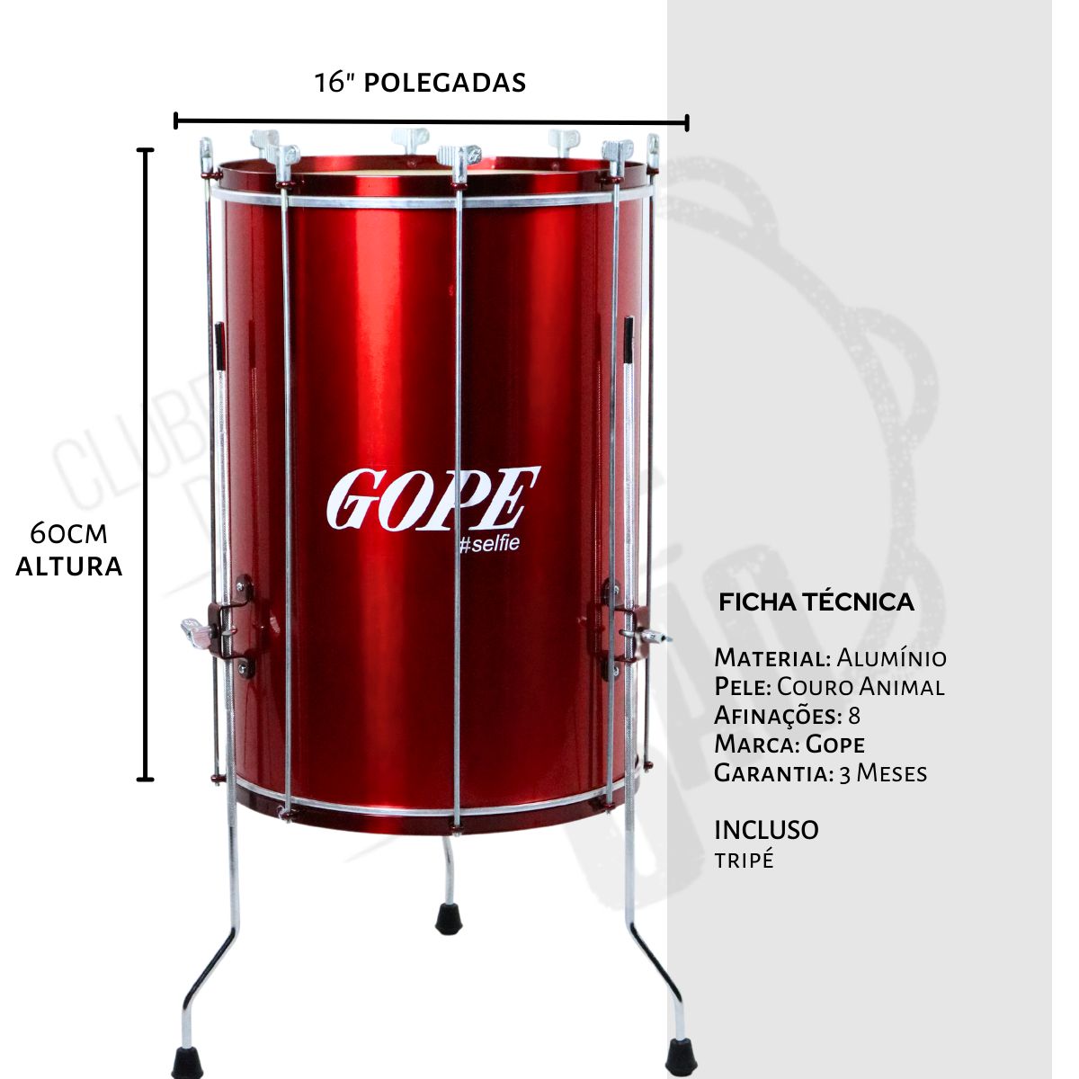 Surdo Gope 16" 60cm Selfie Cereja - Clube da Percussão | Instrumentos e ...