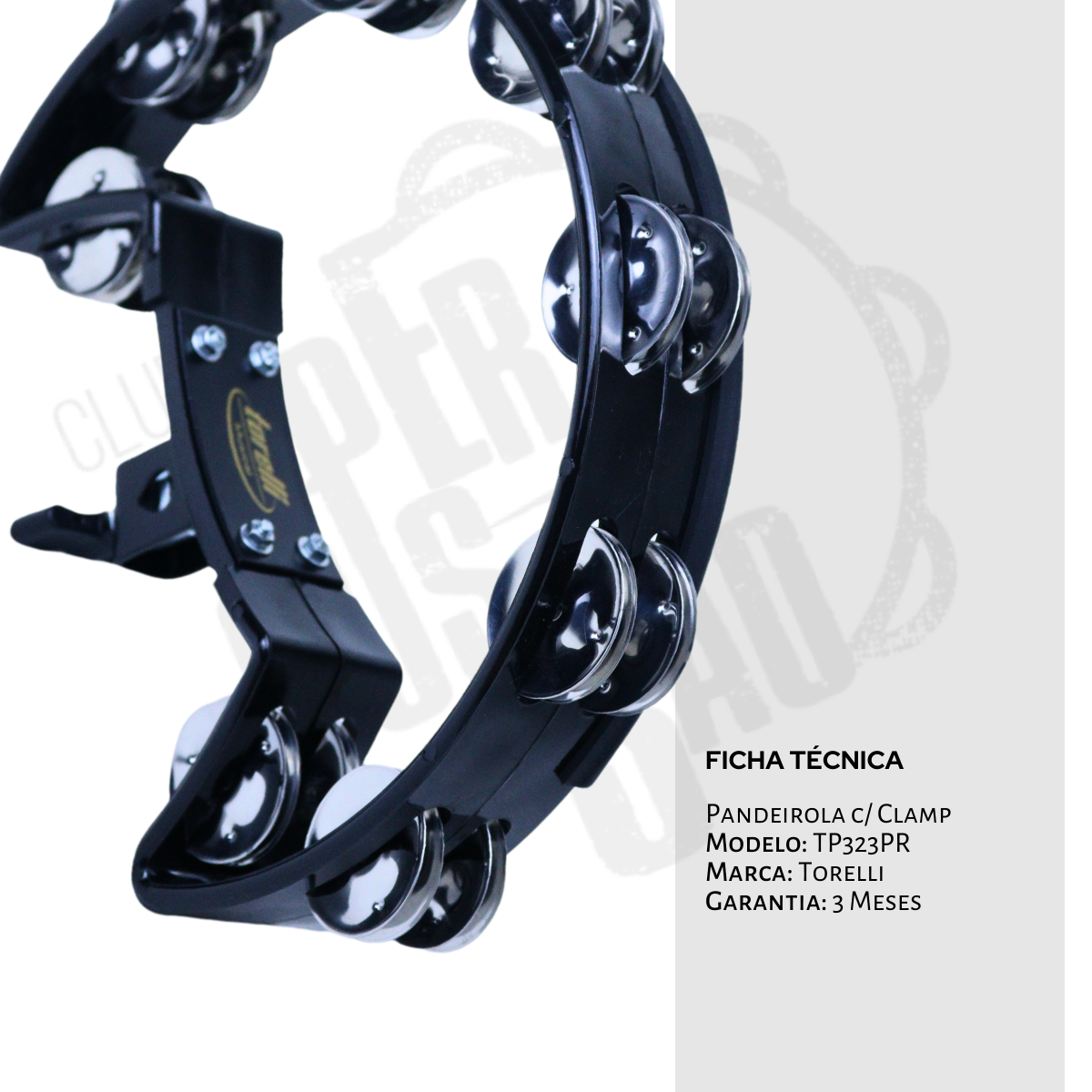 Pandeirola Meia Lua Torelli Preta c/ Clamp Chimbal - Instrumentos de ...