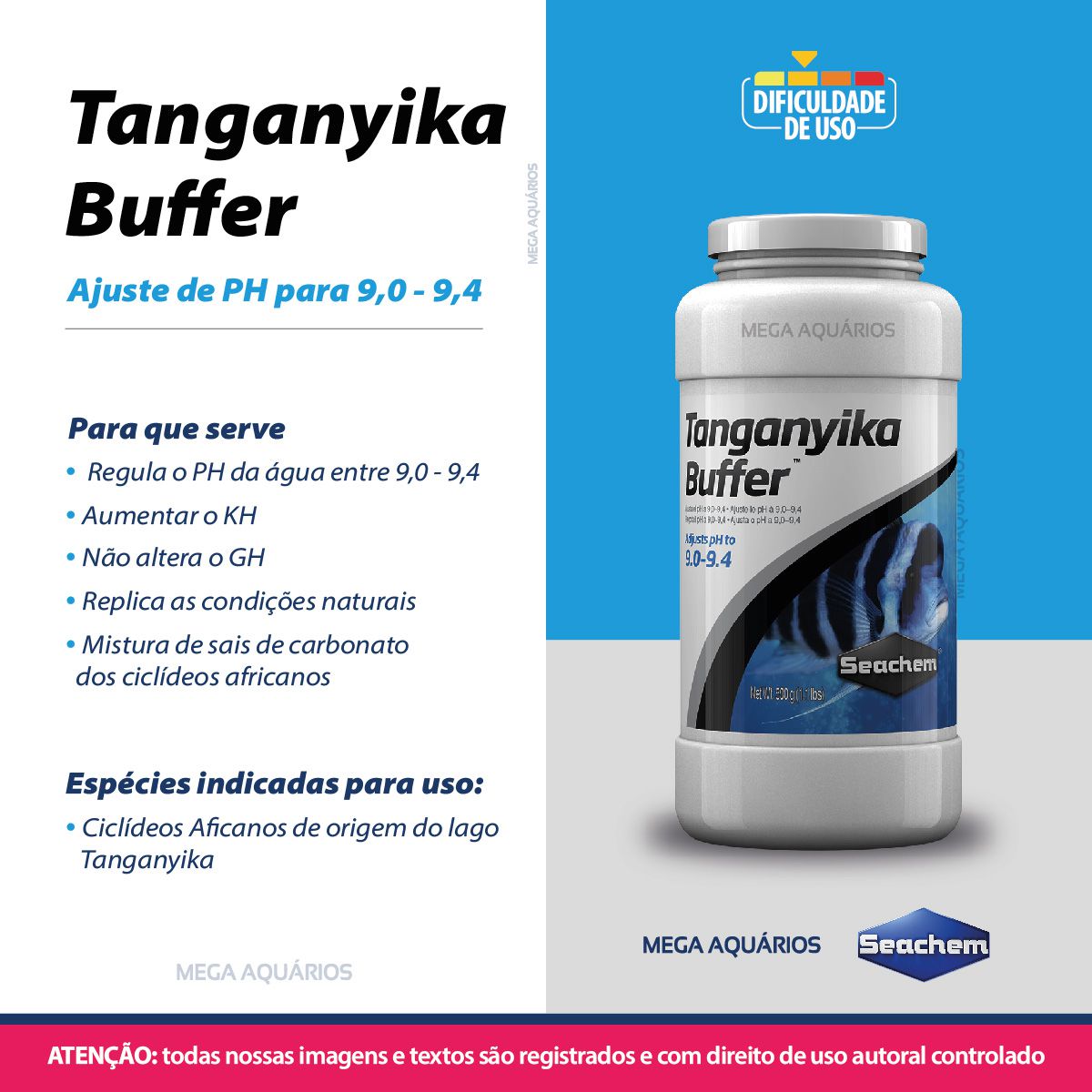 Seachem Tanganyika Buffer 500g aumenta dureza PH 9,0 a 9,4 - Mega Aquários