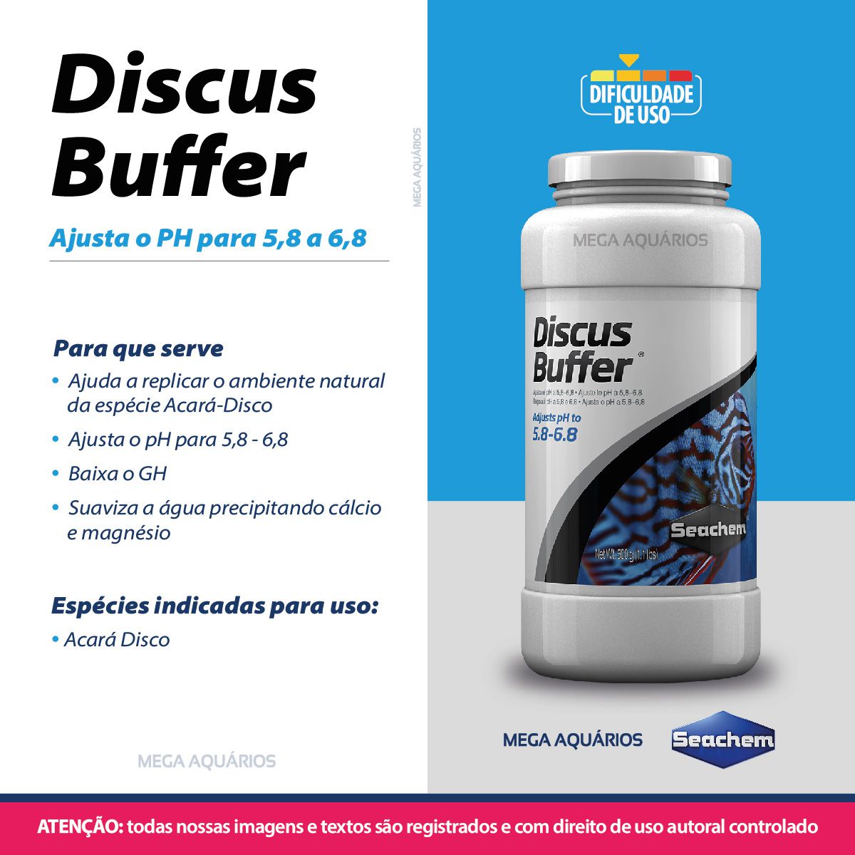 Seachem Discus Buffer 500g ajusta PH 5,8 - 6,8 peixe Acará Disco - Mega ...