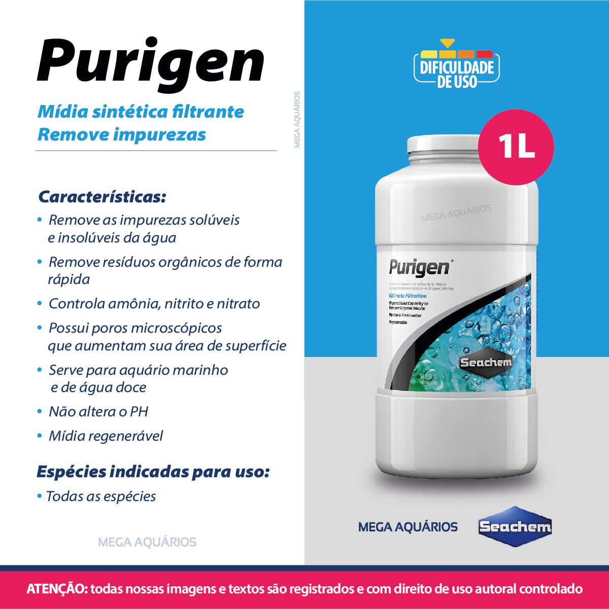 Kit Seachem Purigen 1L + Bolsa saquinho Bag Tnt 9x11cm aquario lago ...