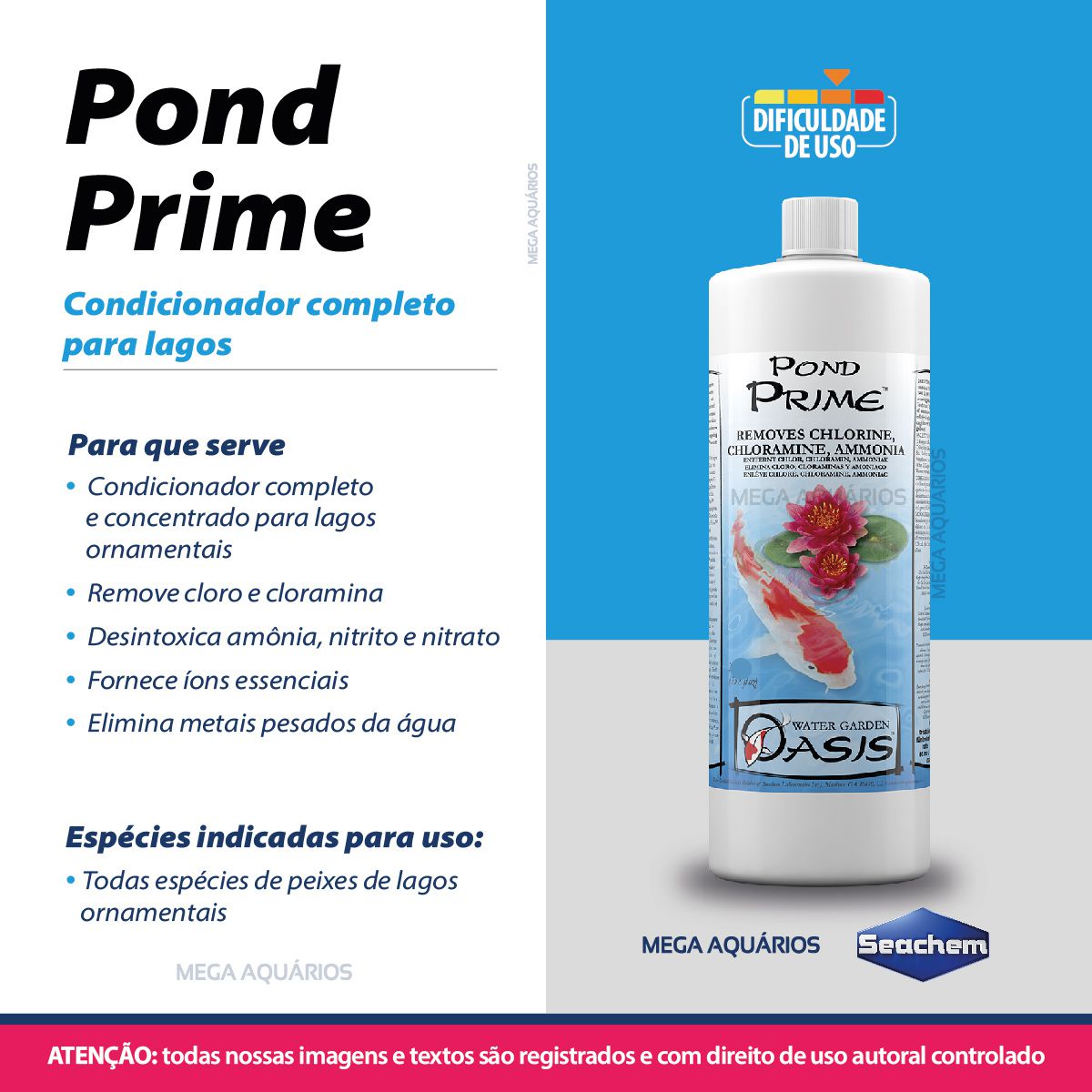 Seachem Pond Prime 500ml condicionador completo água lago remove cloro ...