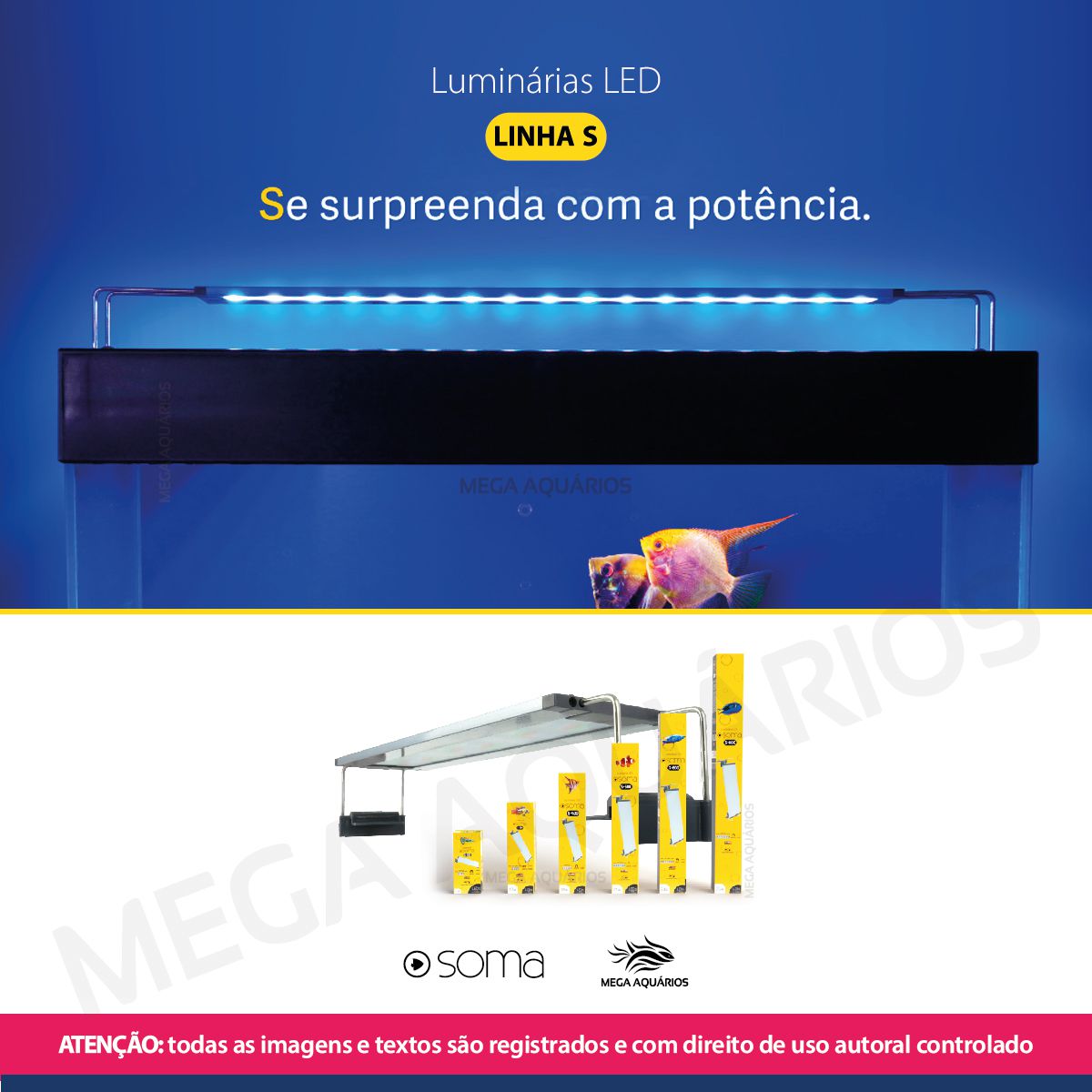 Luminária Soma S-800 ultra fina Led aquário grande marinho doce bivolt - Mega Aquários
