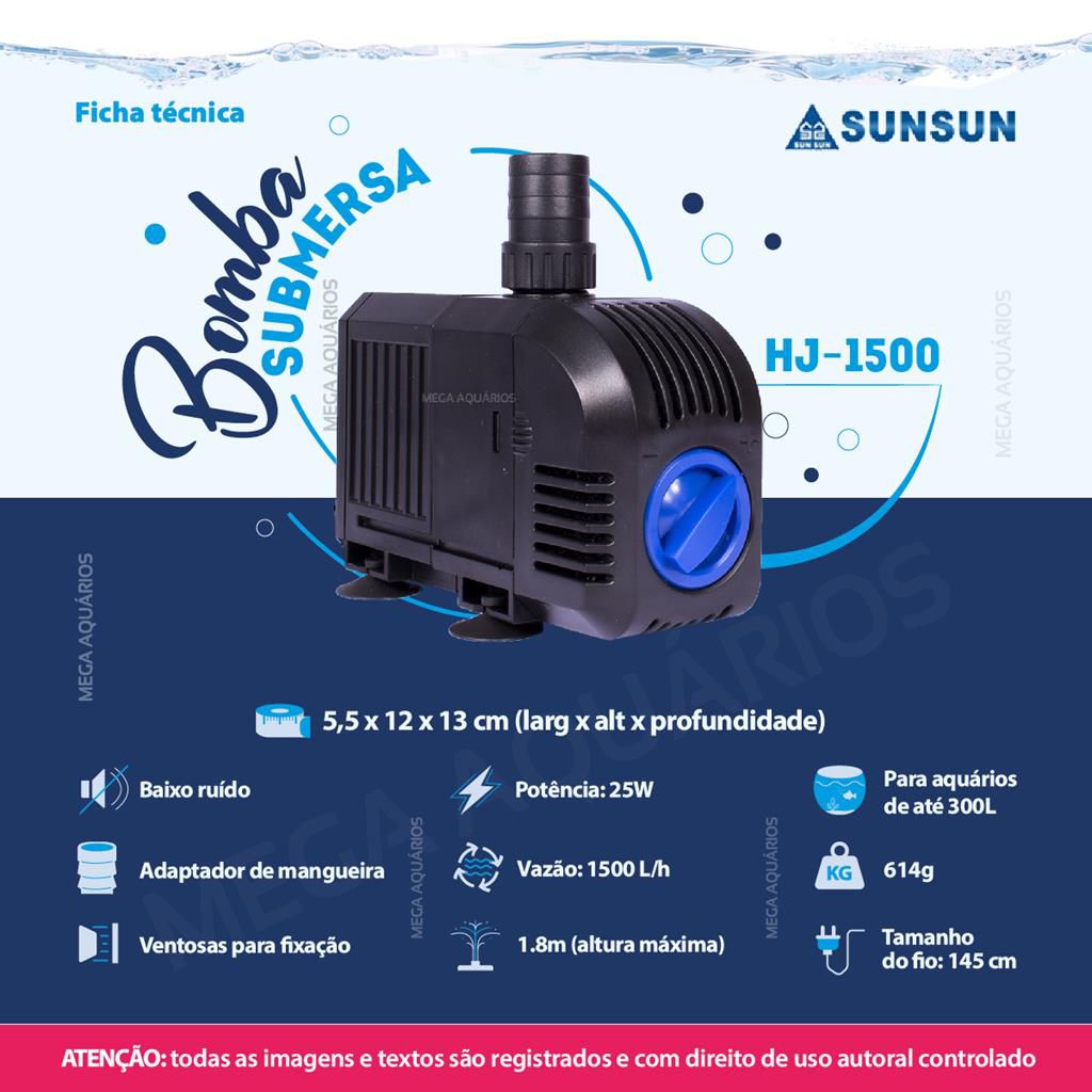 Bomba submersa Sunsun HJ-1500 aquário sump lago chafariz cascata água ...