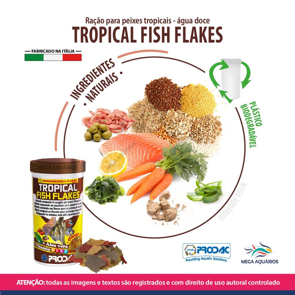 Ração Prodac Tropical Fish Flakes 10g peixes água doce - Mega Aquários