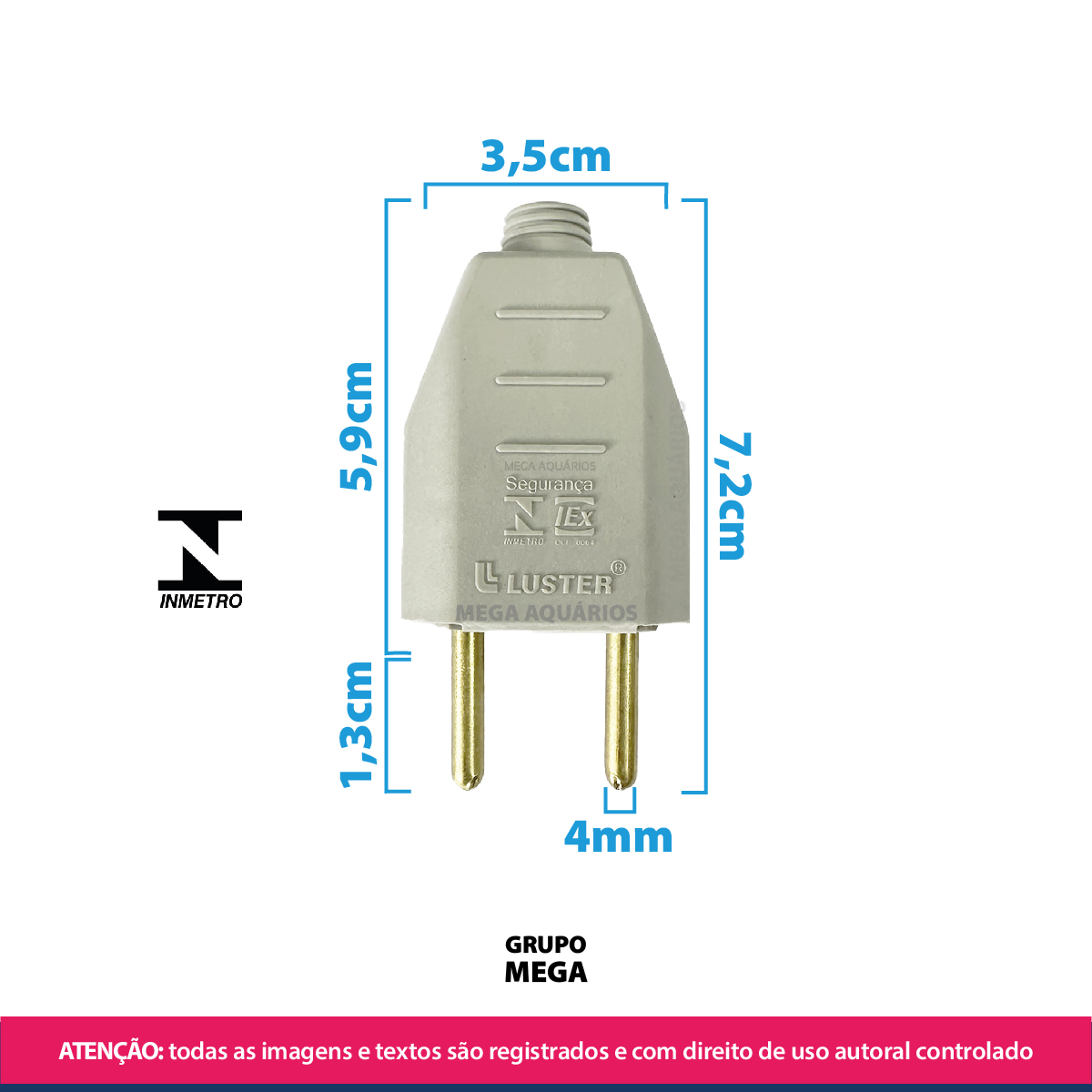 kit 5 plugues tomada desmontável 2 pinos 10A - Mega Aquários