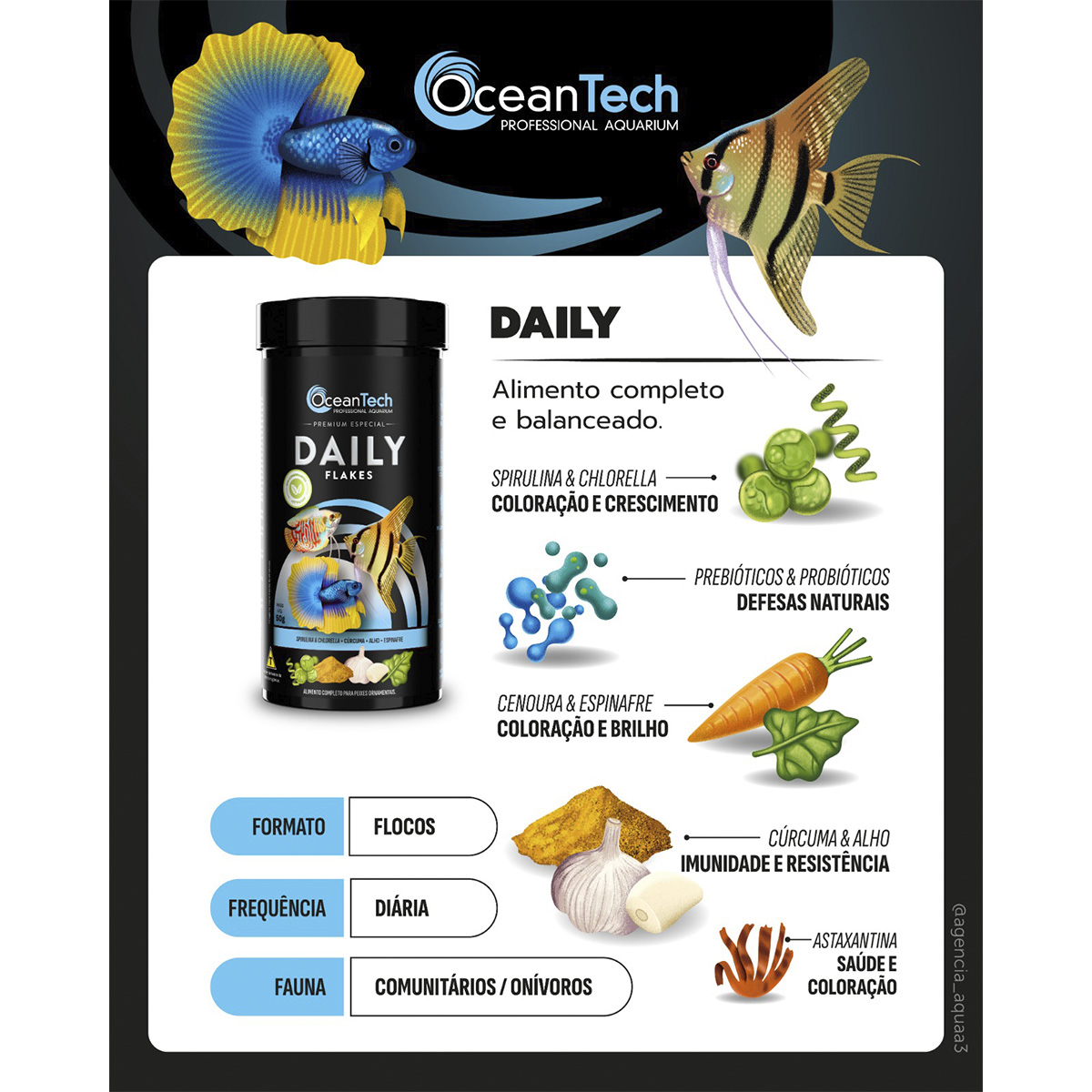 Ração Oceantech Daily Flakes 20g Peixes Ornamentais - Mega Aquários