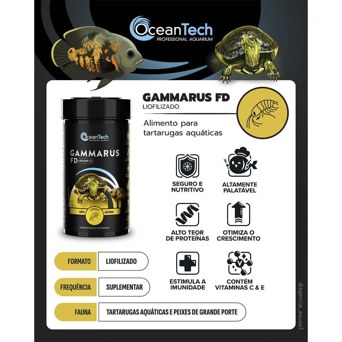 Ração Oceantech Gammarus desitratados FD 56g Peixes e Répteis - Mega ...
