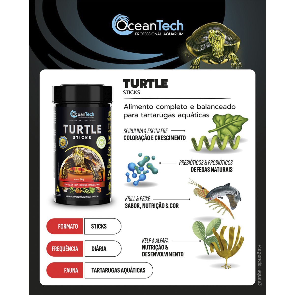 Ração Oceantech Turtle Sticks 75g tartaruga aquática - Mega Aquários