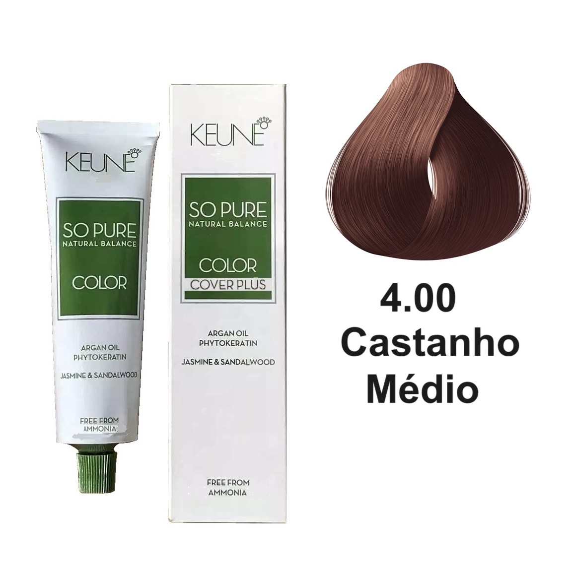 Keune So Pure Color Cover Plus 4.00 Castanho Médio 60ml - Body e Beauty