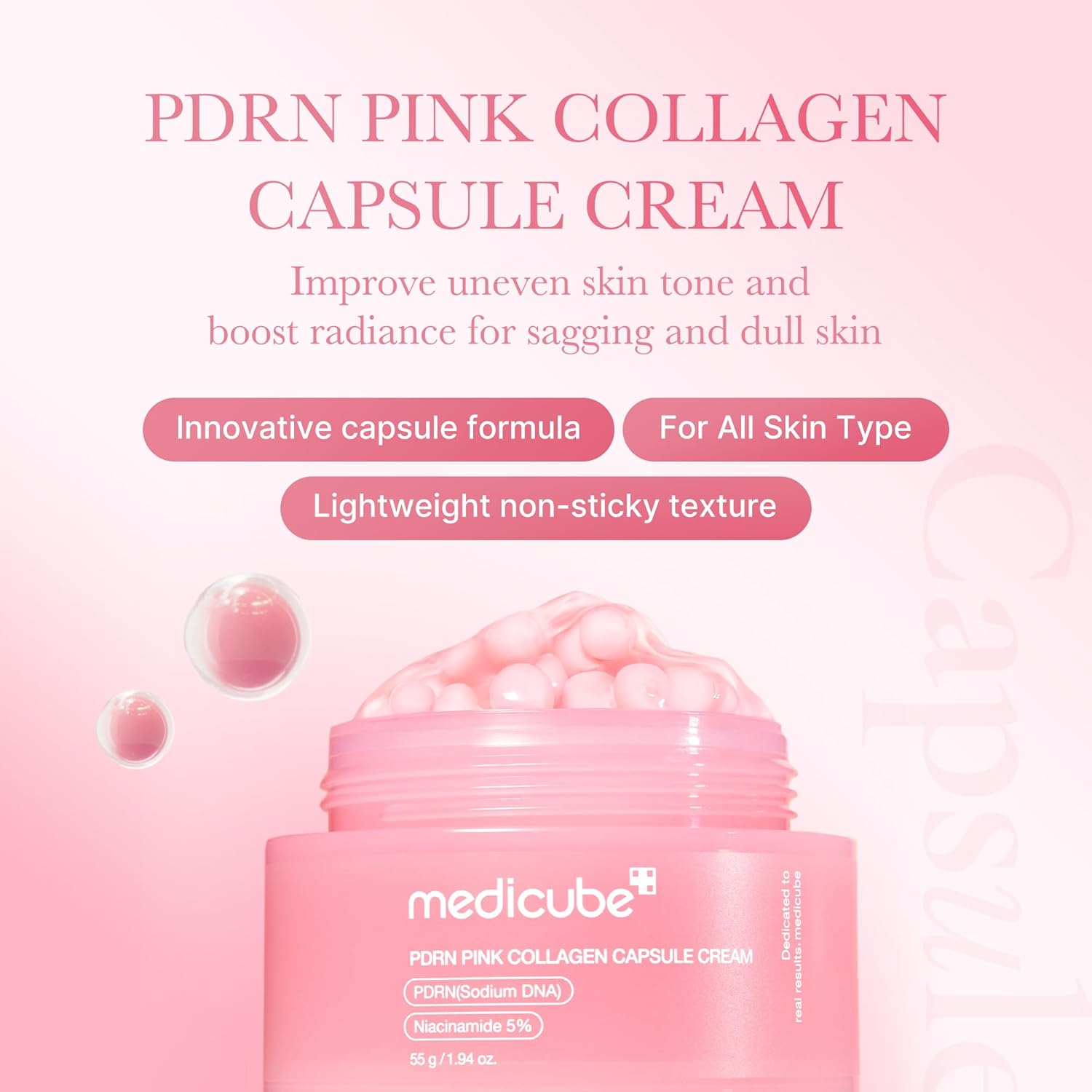 Creme Facial Antienvelhecimento, PDRN Pink Collagen Capsule Cream, 55 g ...