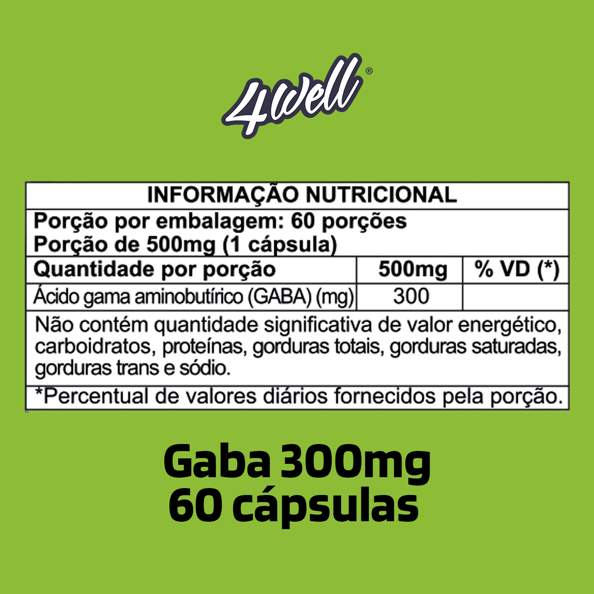 GABA (Ácido Gama-Aminobutírico) 300mg – 60 cápsulas 4Well - 4Well - É ...