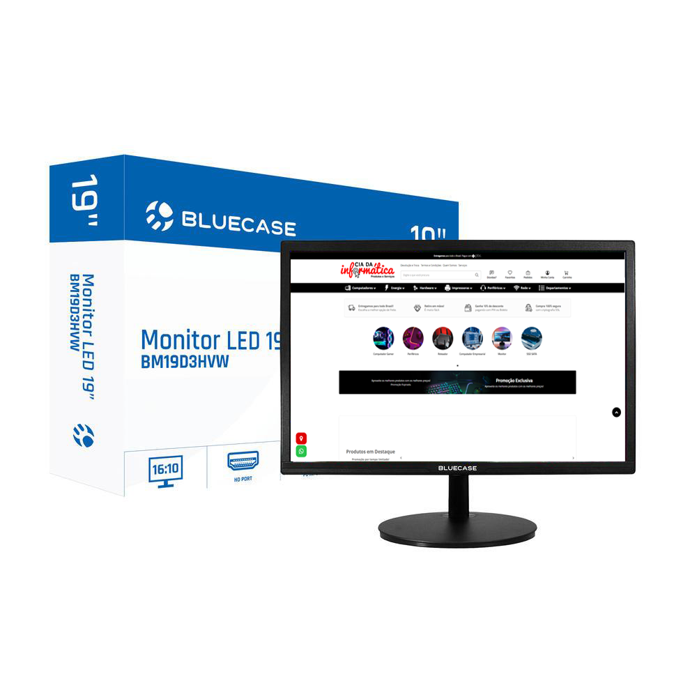 Monitor LED 19" Widescreen 16:10 1440x900px 75hz BM190D3HVW Bluecase ...