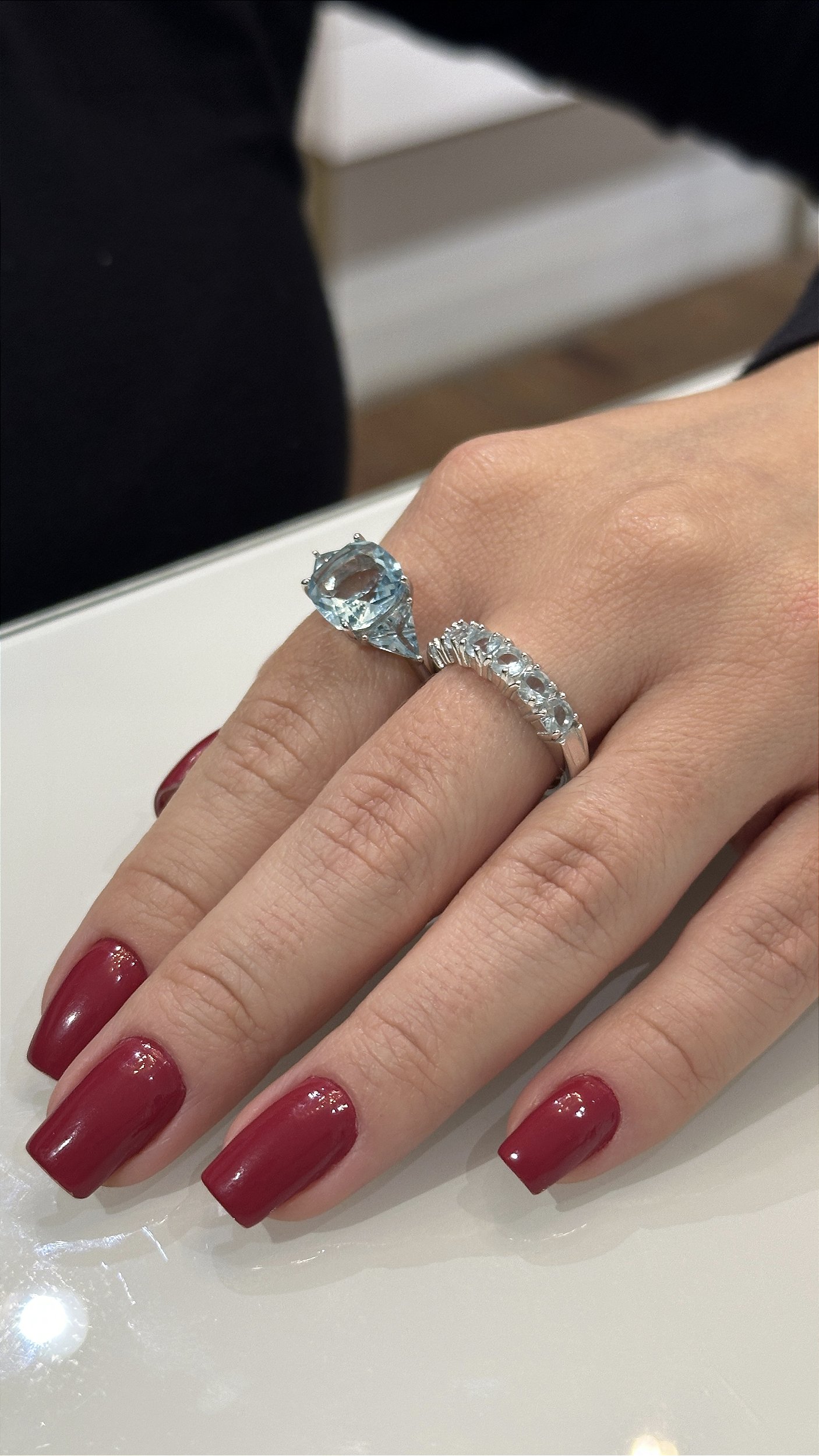 Anel quadrado com triângulo na lateral acqua prata 925 - Carmen Bittencourt