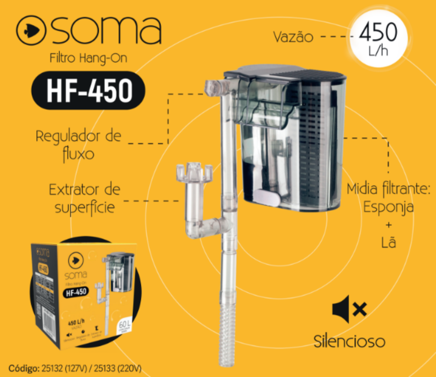 Filtro Externo Hang On Soma HF-450- 450 L/H 4 Watts - Barbusfish