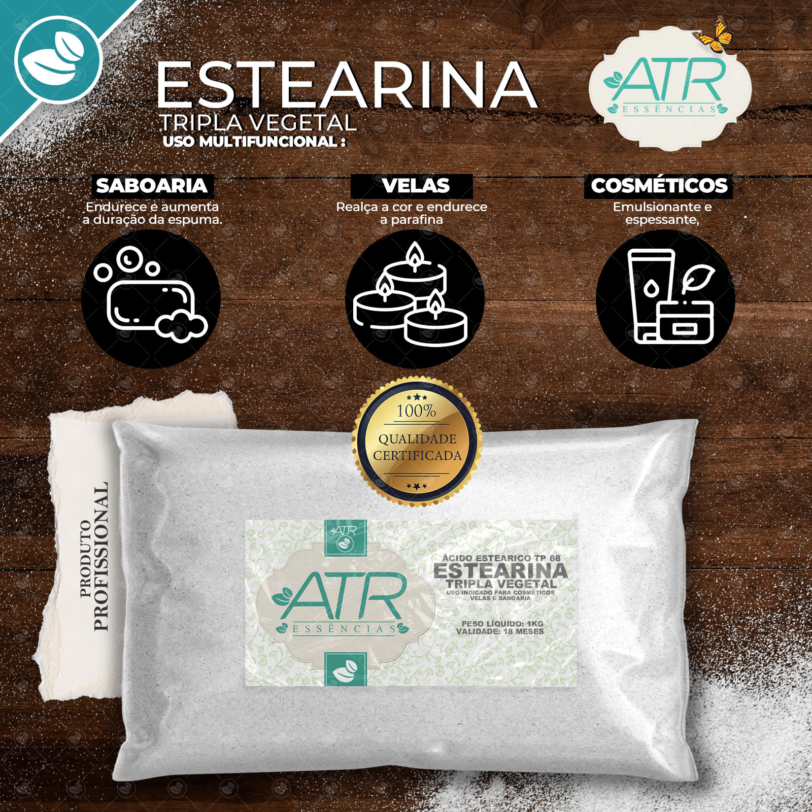 Estearina Tripla Vegetal Ácido Esteárico - ATR Essências