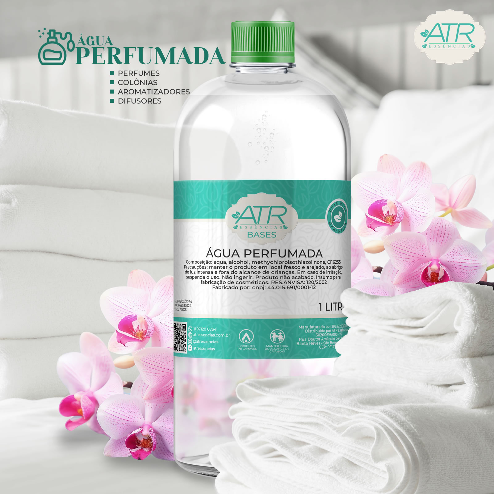 Água Perfumada Refrescante Neutra ATR 1 Litro - ATR Essências