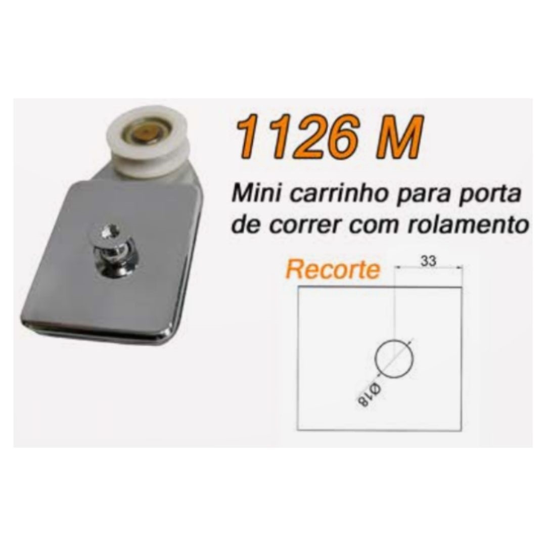 1126 - Roldana tipo carrinho mini para vidro - Branco - Demarcos Engenharia