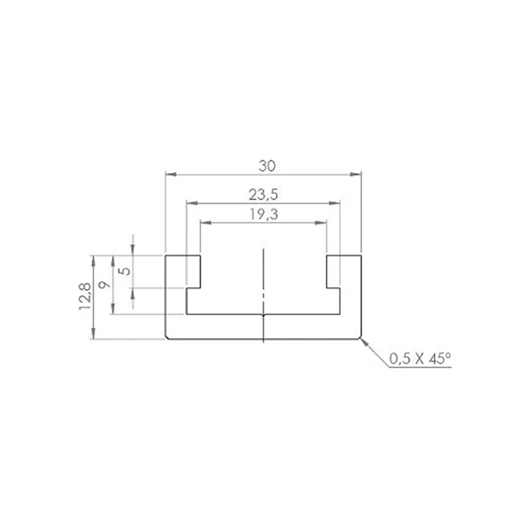 Perfil T-Track Alumínio Base 30 | Cortado sob Medida | Forseti ...