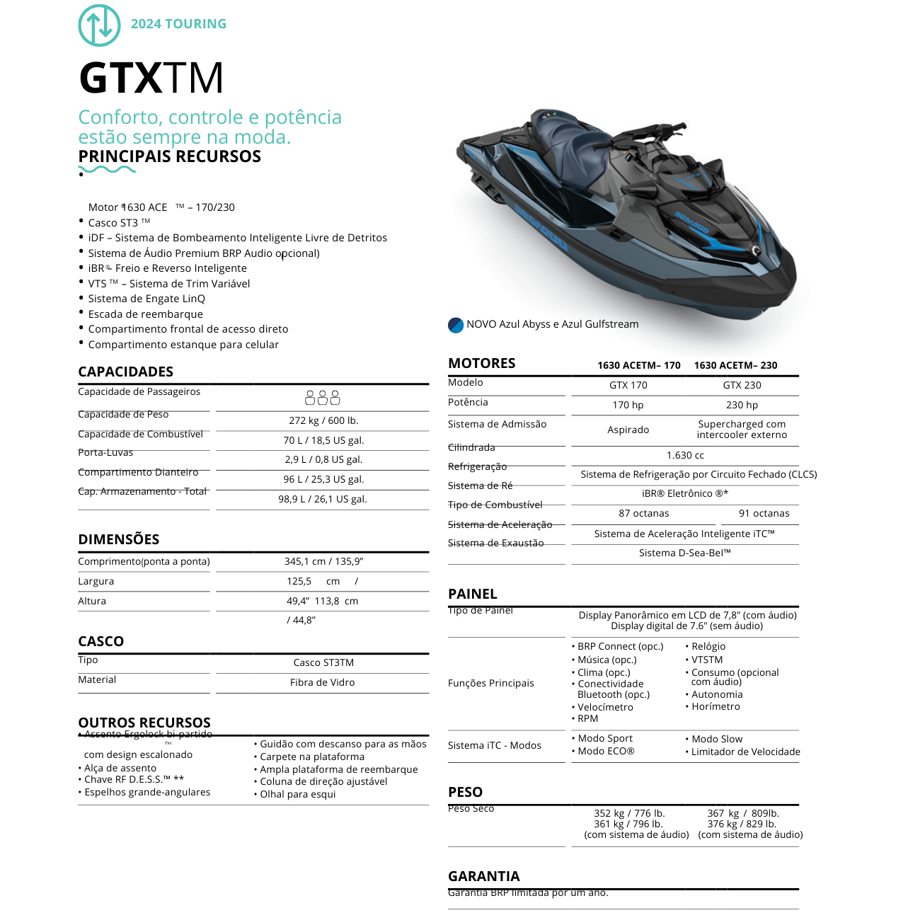 Jet Ski Sea Doo GTX 170 2024 Moto Aquatica Touring - Rionautica sua loja online de produtos náuticos