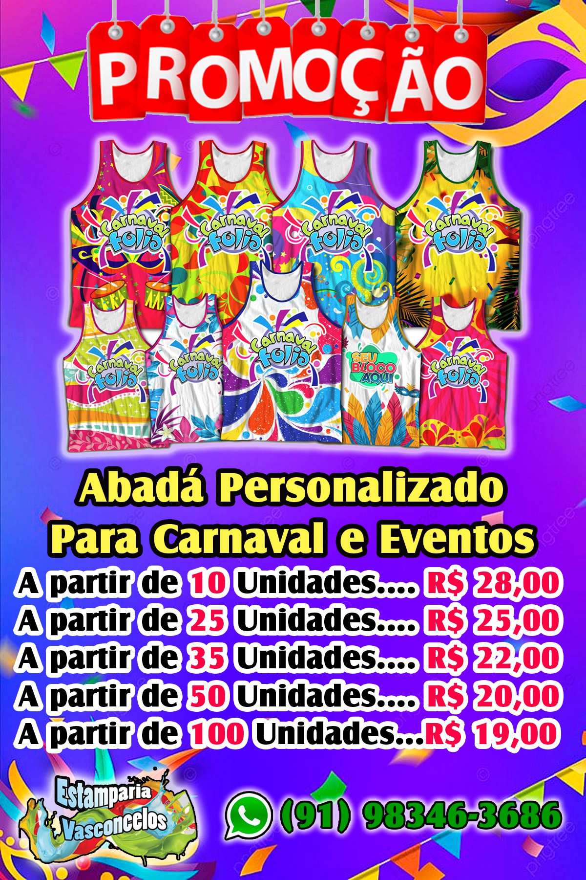 Kit 35 Abadás Personalizados para Carnaval e Eventos - Estamparia e ...