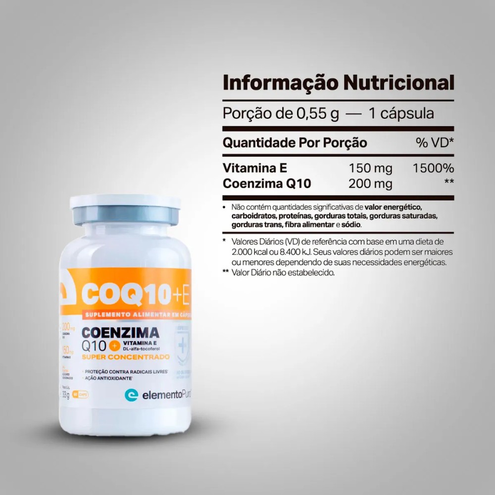 COQ10 +E ELEMENTO PURO - 60 CAPS - Curitiba Nutrition - Suplementos