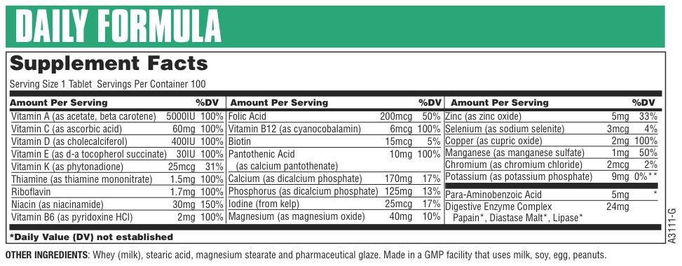 DAILY FORMULA UNIVERSAL - 100 TABLETS - Curitiba Nutrition - Suplementos