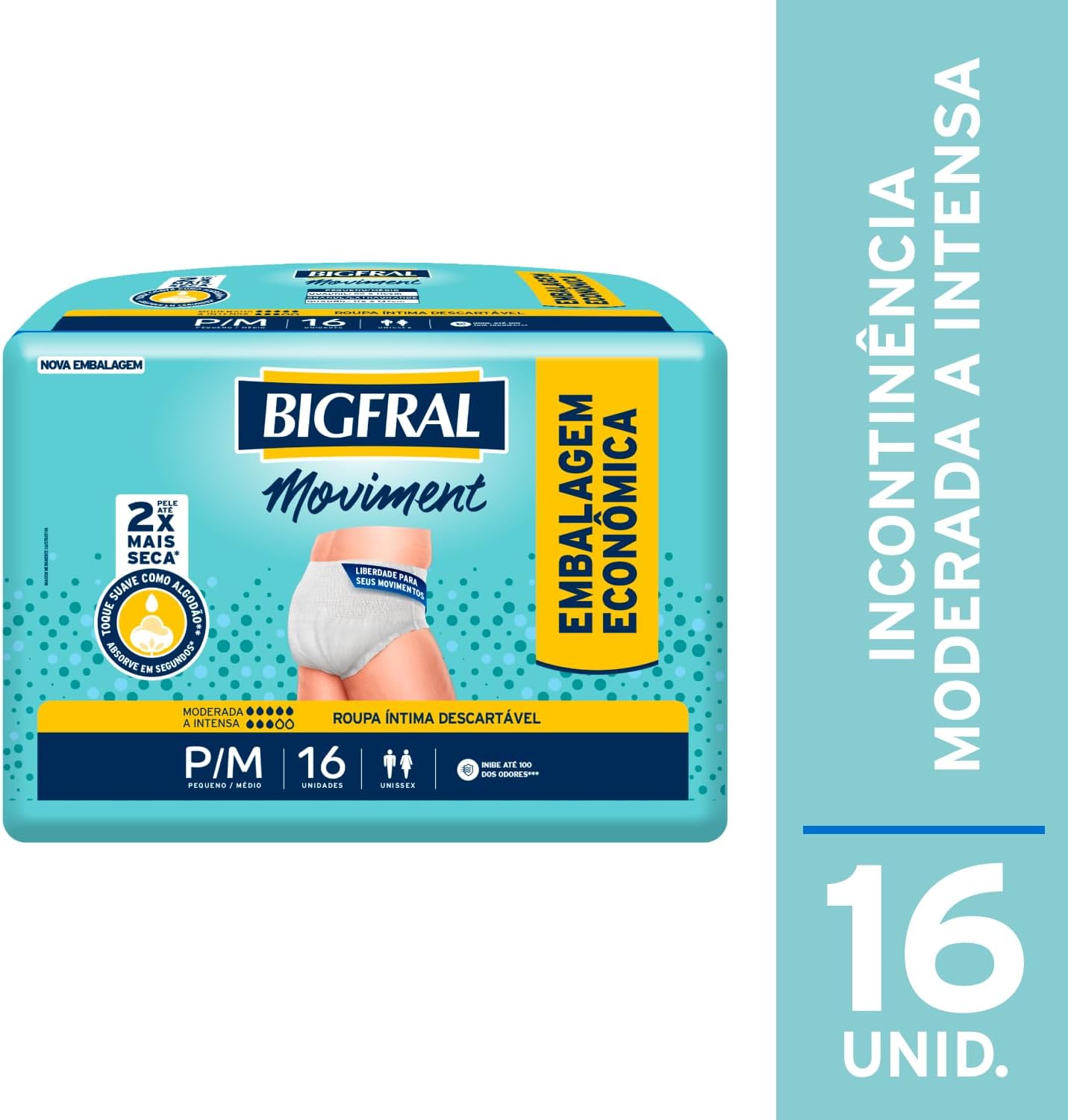 FRALDA GERIÁTRICA BIGFRAL ROUPA ÍNTIMA MOVIMENT P/M C/16 UNIDADES - Clube da Fralda