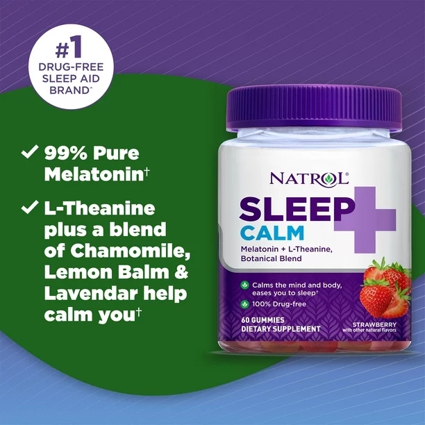 Natrol Sleep+ Calm Gummies, Sleep Aid Dietary Supplement, Strawberry ...