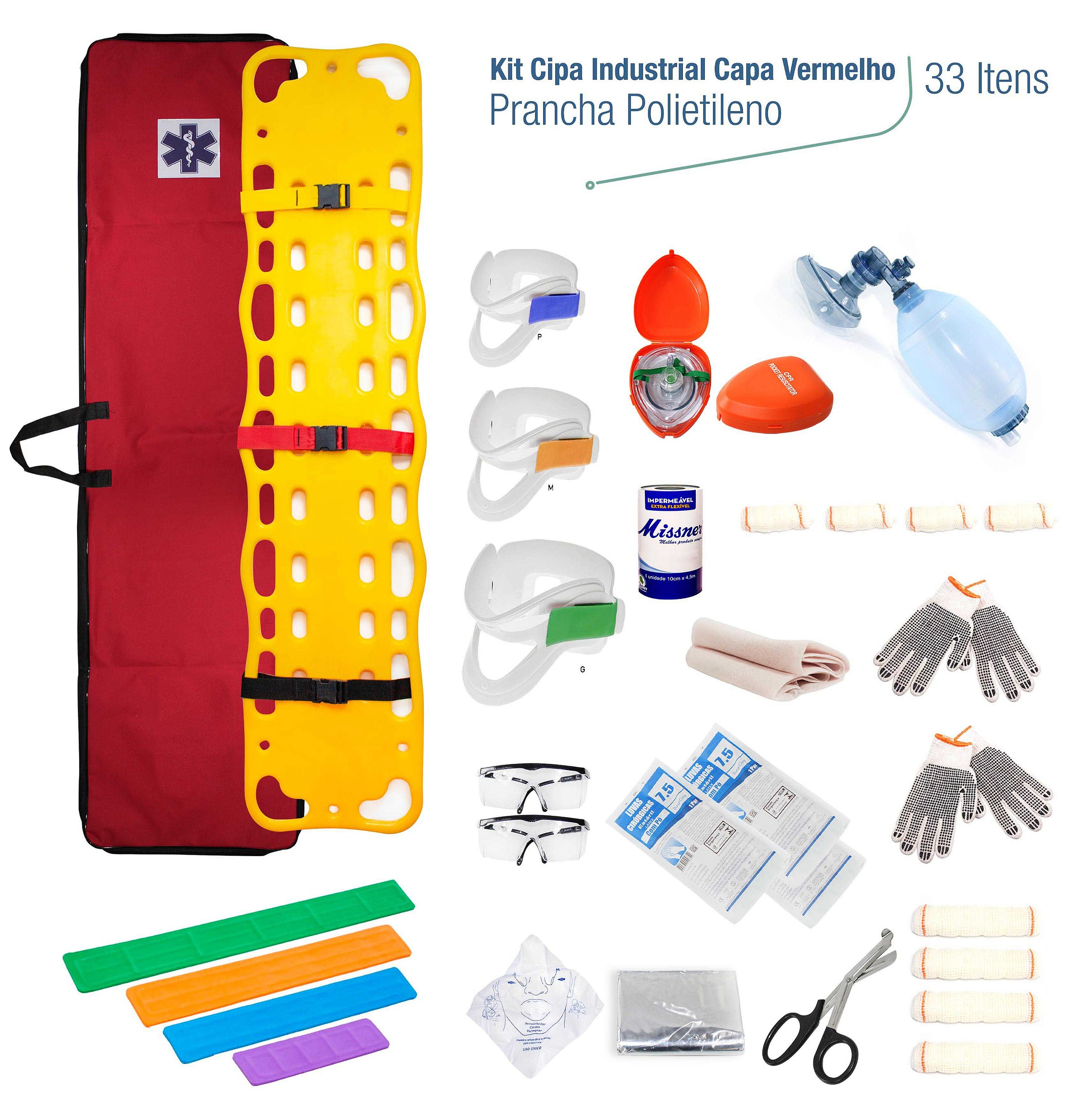 Kit Cipa Industrial com Prancha em Polietileno com Capa Vermelha - Medbit Kit Cipa Industrial com Prancha em Polietileno com Capa Vermelha - Medbit