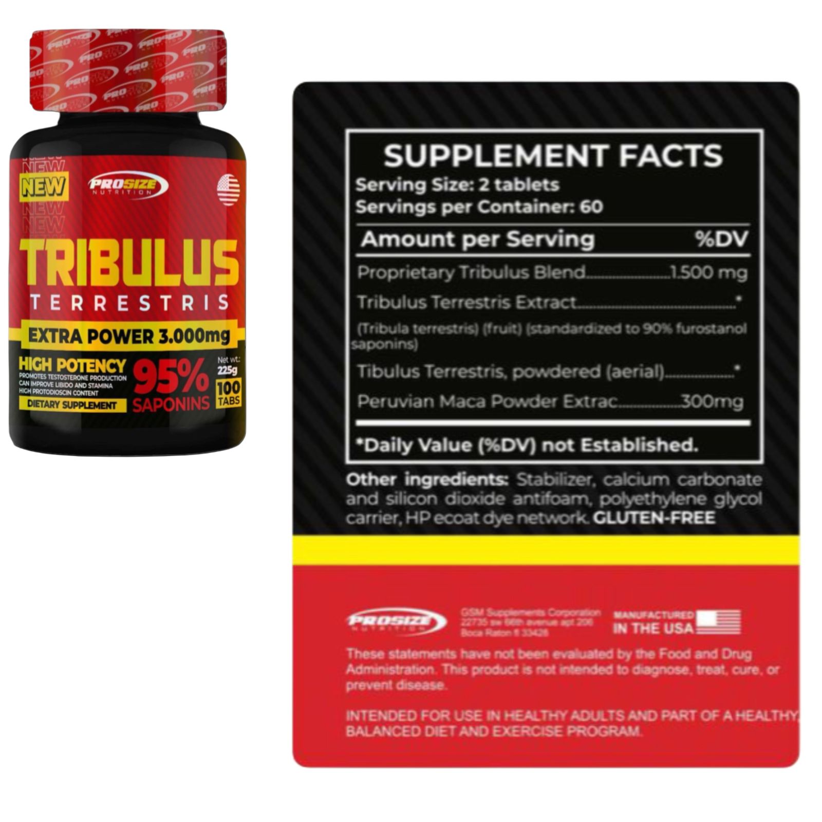 Tribulus Terrestris 3,000mg 2X (100 tabs) - Pro Size Nutrition - HEAVY ...