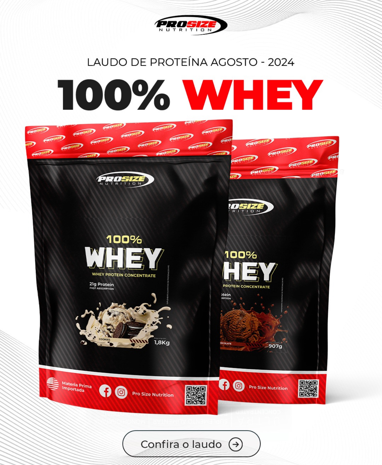 100% Whey (1,8kg) - Pro Size Nutrition - HEAVY NUTRITION SUPLEMENTOS