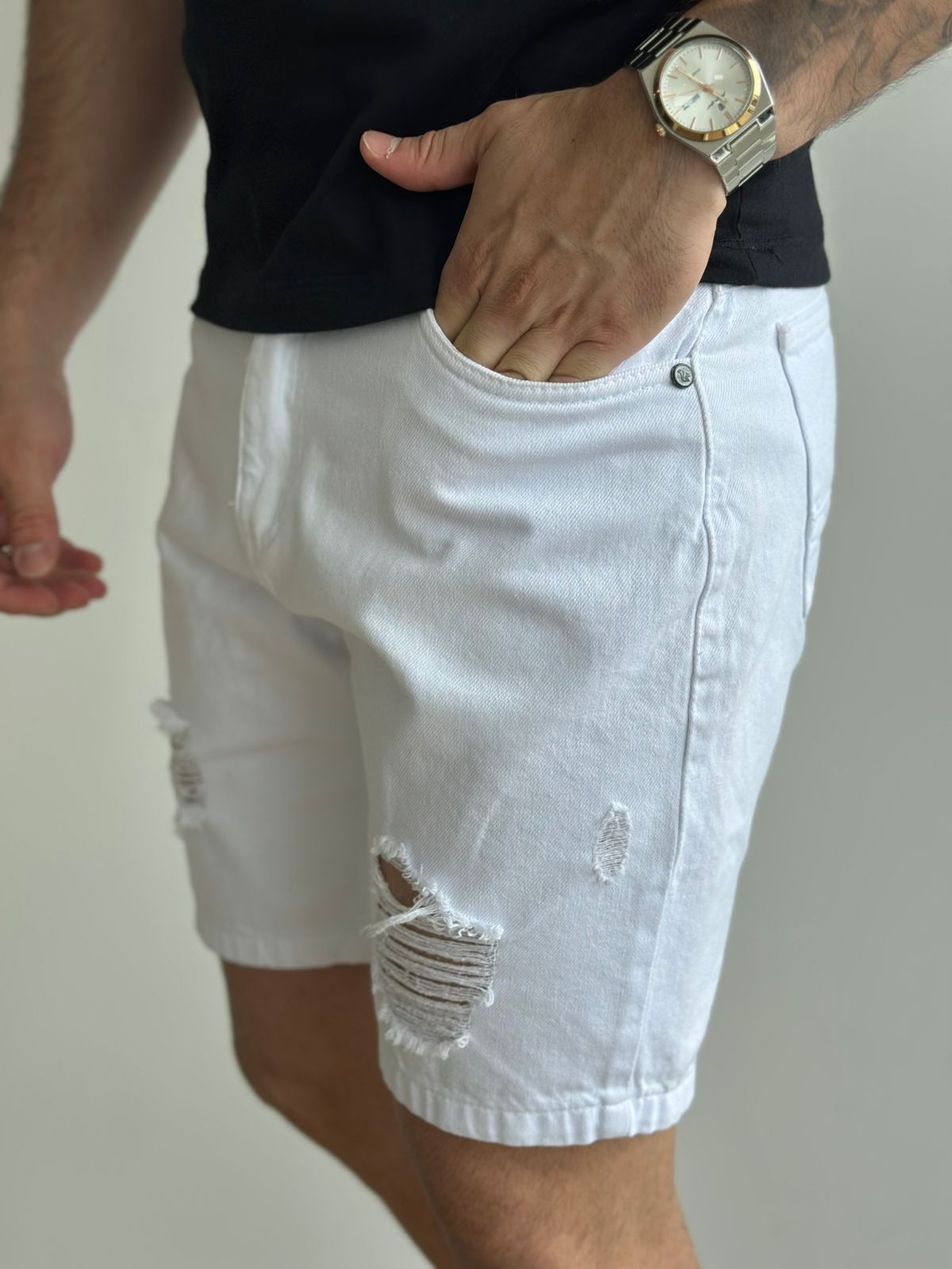 Shorts Jeans Branco Rasgado - WC SHOES