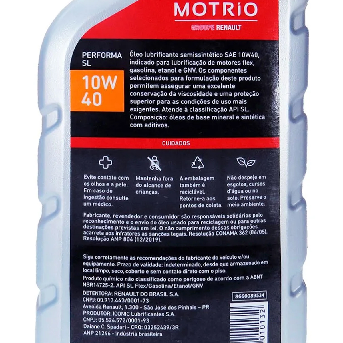 Óleo de motor Renault Motrio Performa 10W40 SL semi sintético - Sua ...