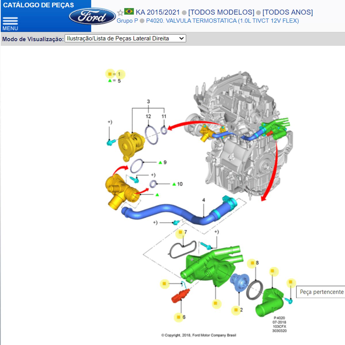 Kit carcaça da válvula termostática completa Ford CM5Z8592B para Ka ...