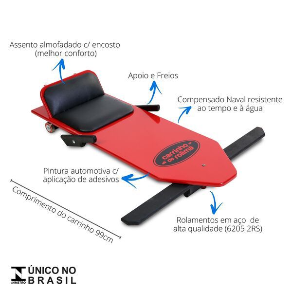 Carrinho de Rolimã Tradicional Vermelho - Certificado INMETRO Diversão ...
