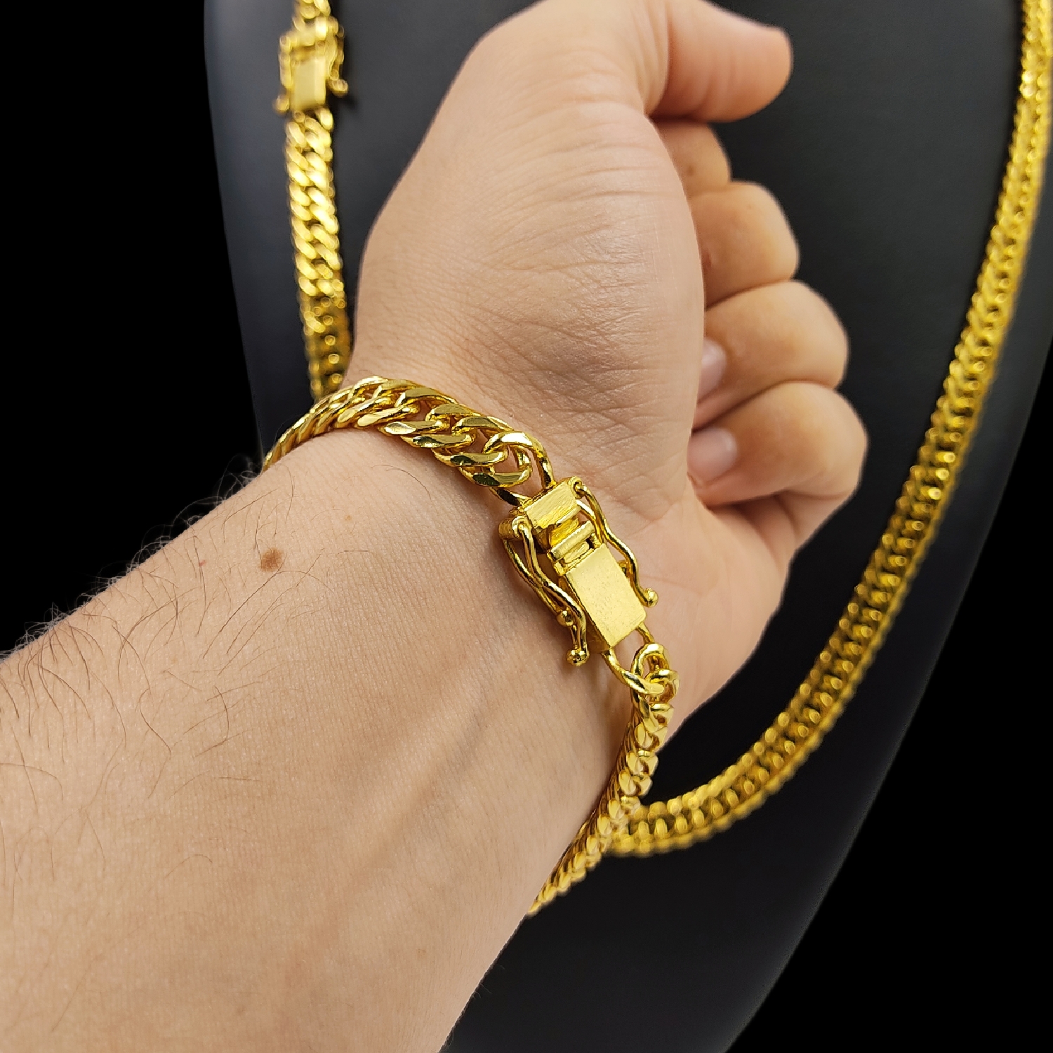 Cordão e Pulseira 10mm Grummet Dupla com Fecho 750 Banhada a Ouro 18K ...