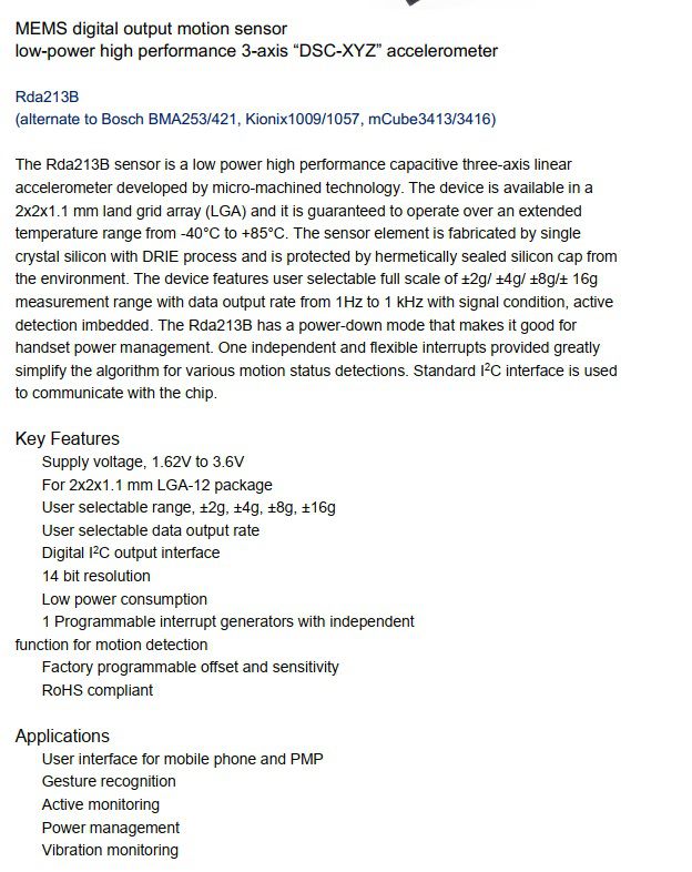 Sensor inercial acelerometro 3 eixos - Rda213B - SmartCore - one stop ...