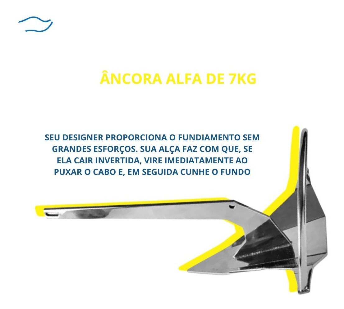 Âncora Alfa 7Kg Inox Barcos Jet Ski Caiaque Fundos Areia e Lama - Produtos Náuticos Brasil