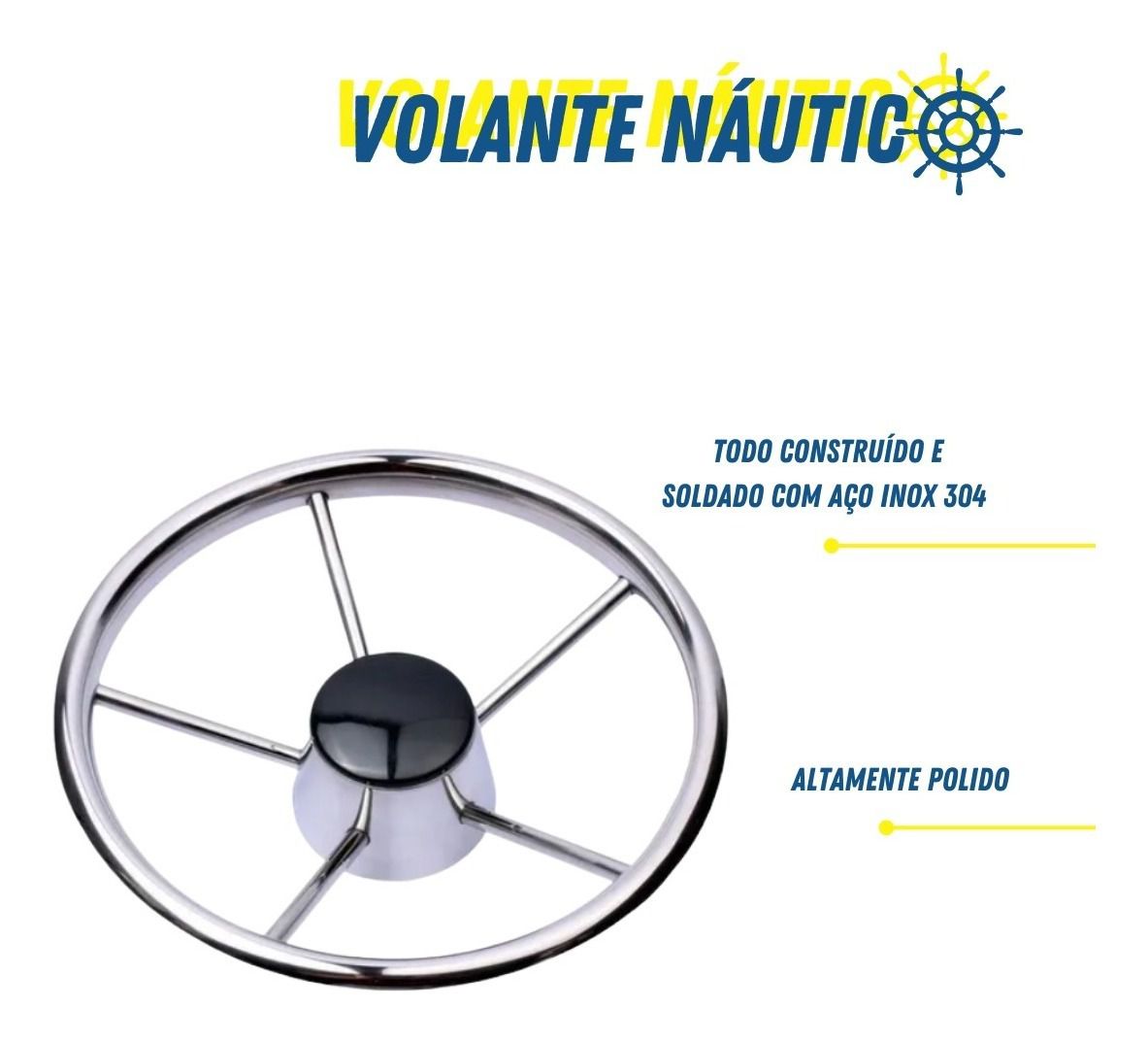Volante Náutico Inox 343mm 5 Raios Compatível Teleflex Uflex - Produtos ...