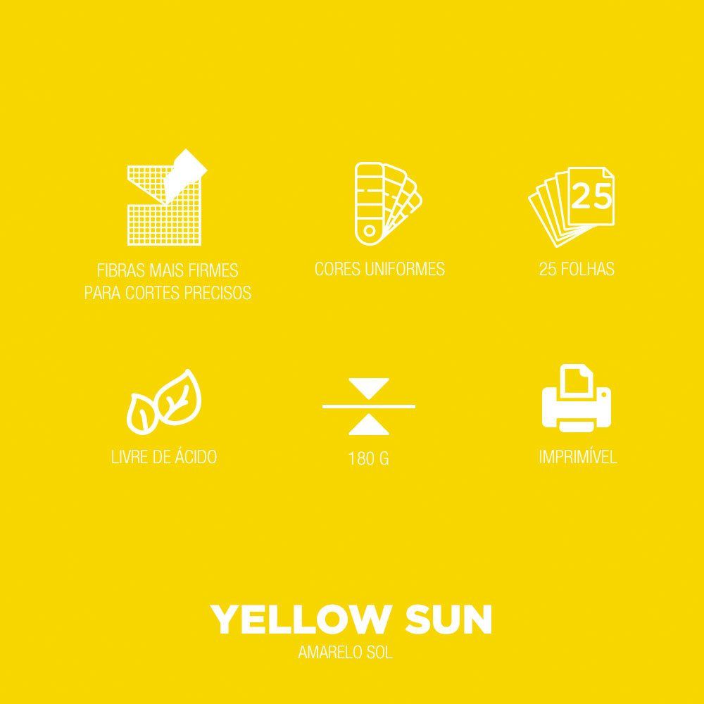 Papel Color Pop Amarelo Sol Mimo - A4 - 180 gr - 25 unds - Lojinha da Ka