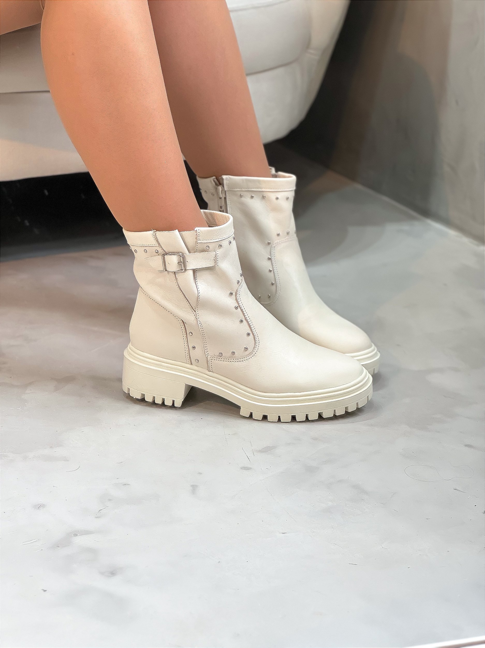 Coturno Feminino Jeni Off-white Couro Legítimo - Cadência Feminina Shoes