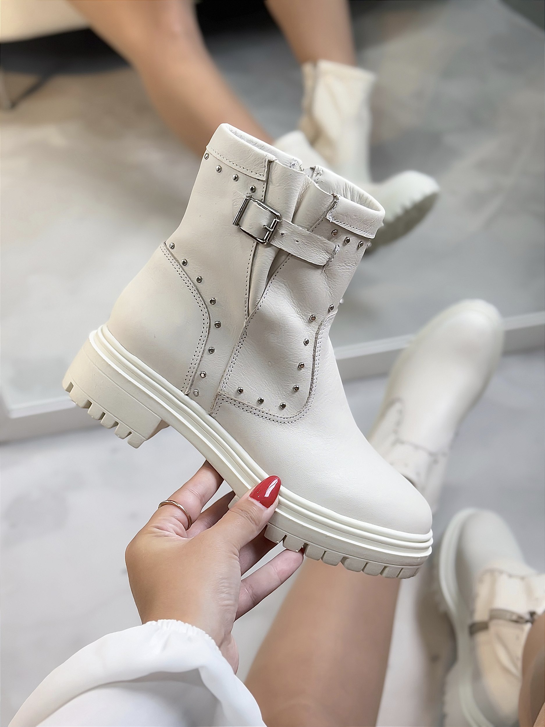 Coturno Feminino Jeni Off-white Couro Legítimo - Cadência Feminina Shoes