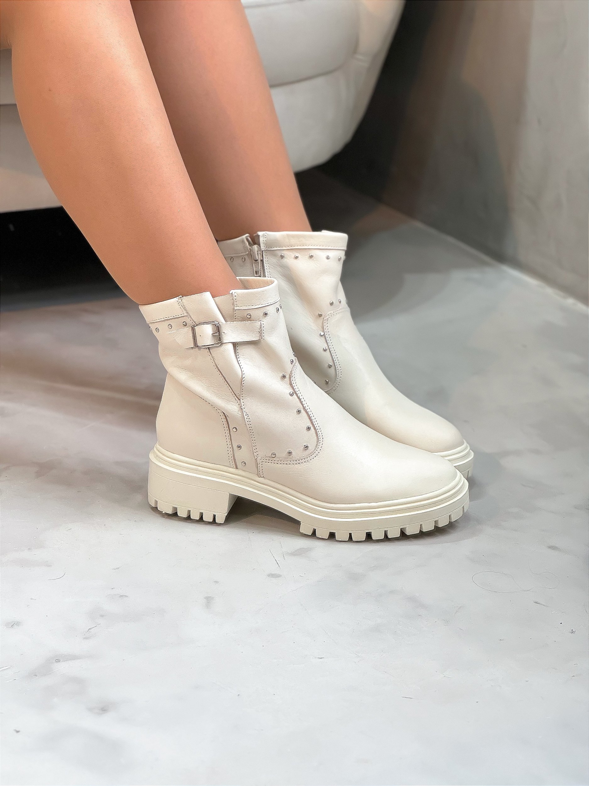 Coturno Feminino Jeni Off-white Couro Legítimo - Cadência Feminina Shoes