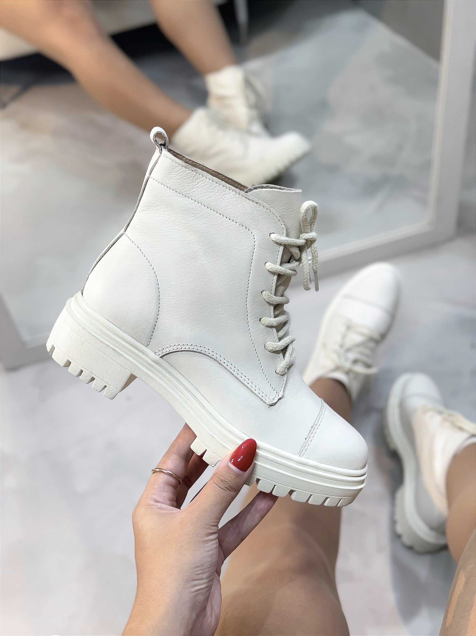 Coturno Feminino Fernanda Off-white Couro Legítimo - Cadência Feminina Shoes