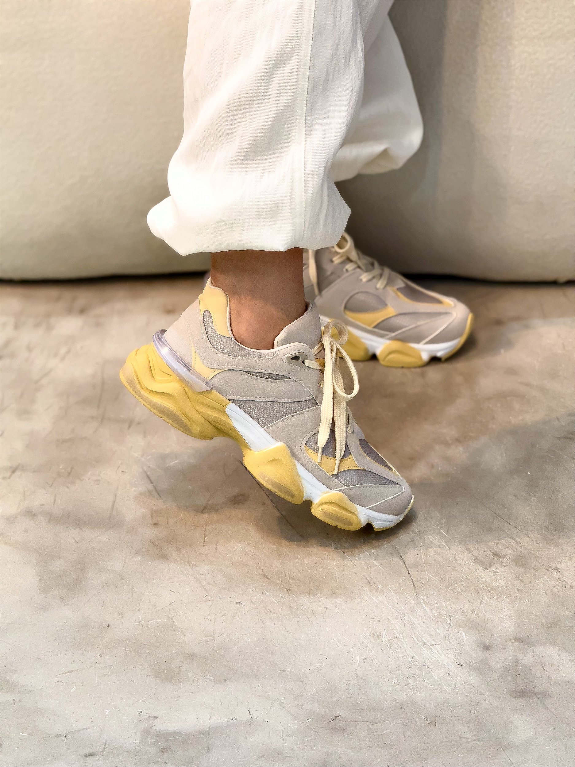 Tênis Feminino Nic Cinza/Amarelo - Cadência Feminina Shoes