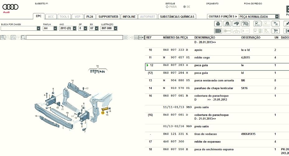 GUIA DO PARACHOQUE A4 2013-2015 LE 8K0807283H - GSANTOS IMPORTADORA DE ...
