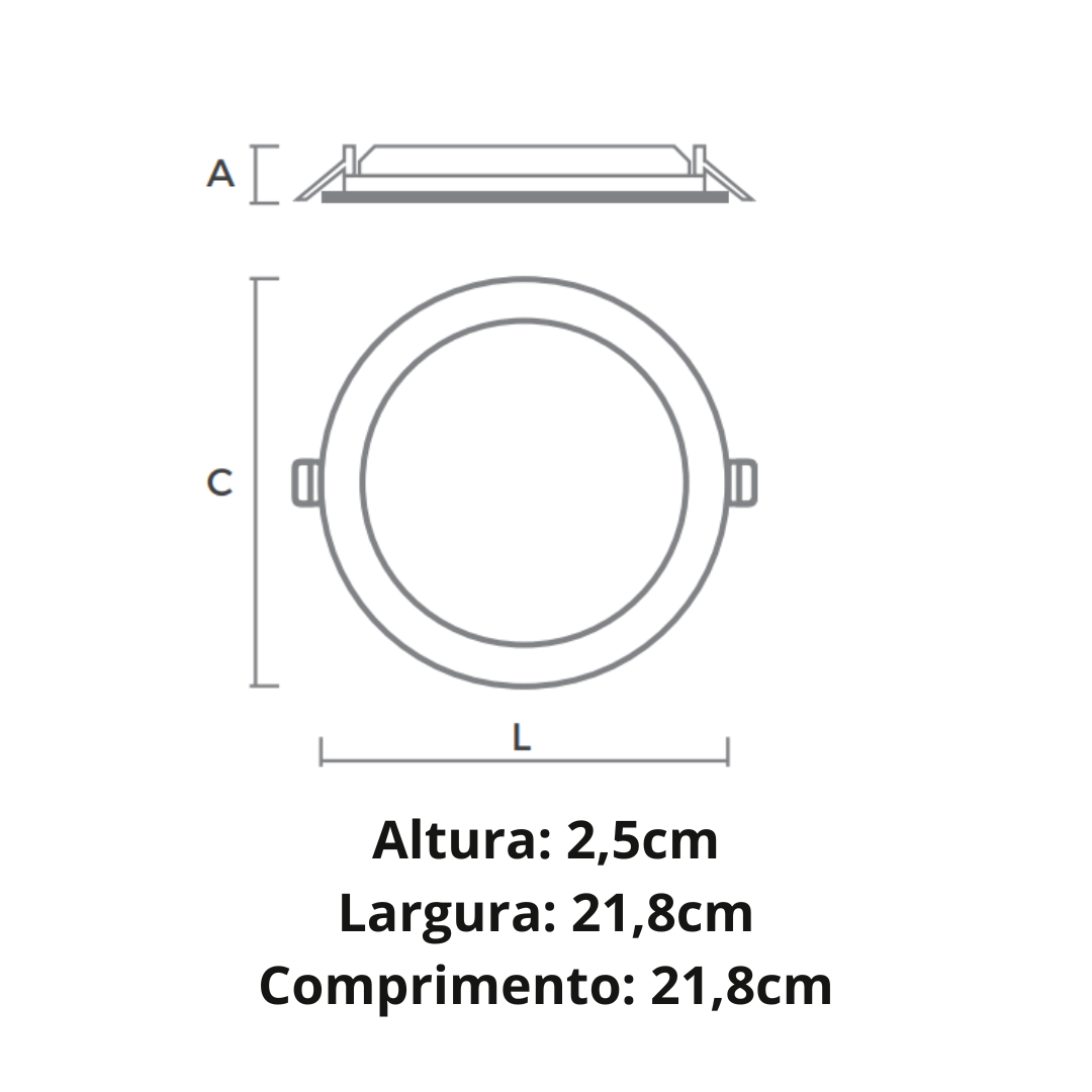 Painel Led Redondo Embutir 18W Branco 6k PS Rajix - Zzat Full Lar e ...