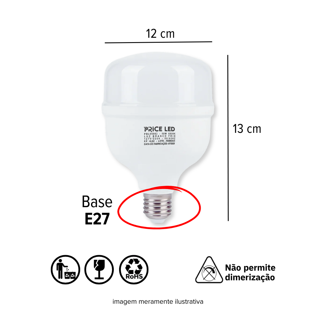 Lâmpada Led 50W Alta Potência 6500k Price Led - Zzat Full Lar e Construção