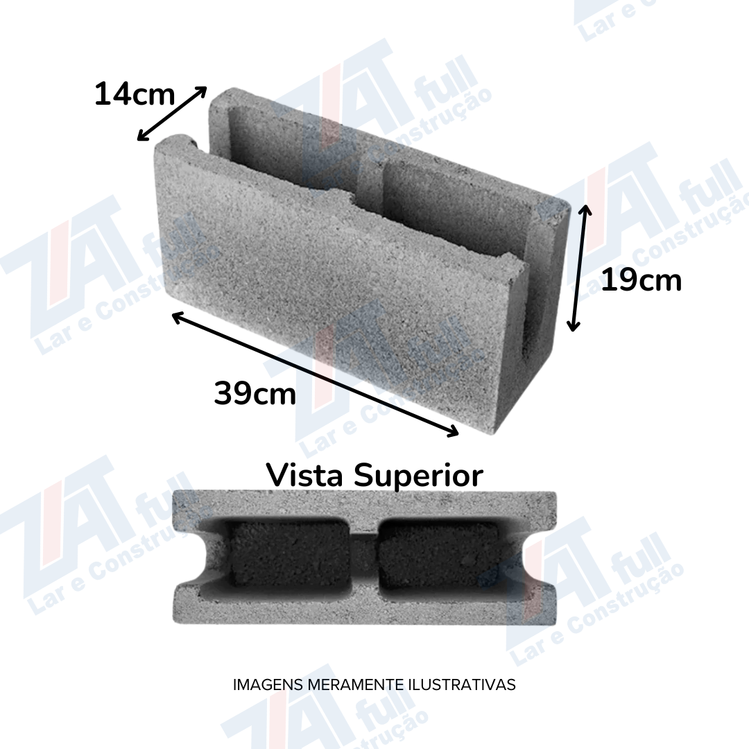 Bloco de Concreto 14x19x39 Tipo Canaleta - Zzat Full Lar e Construção